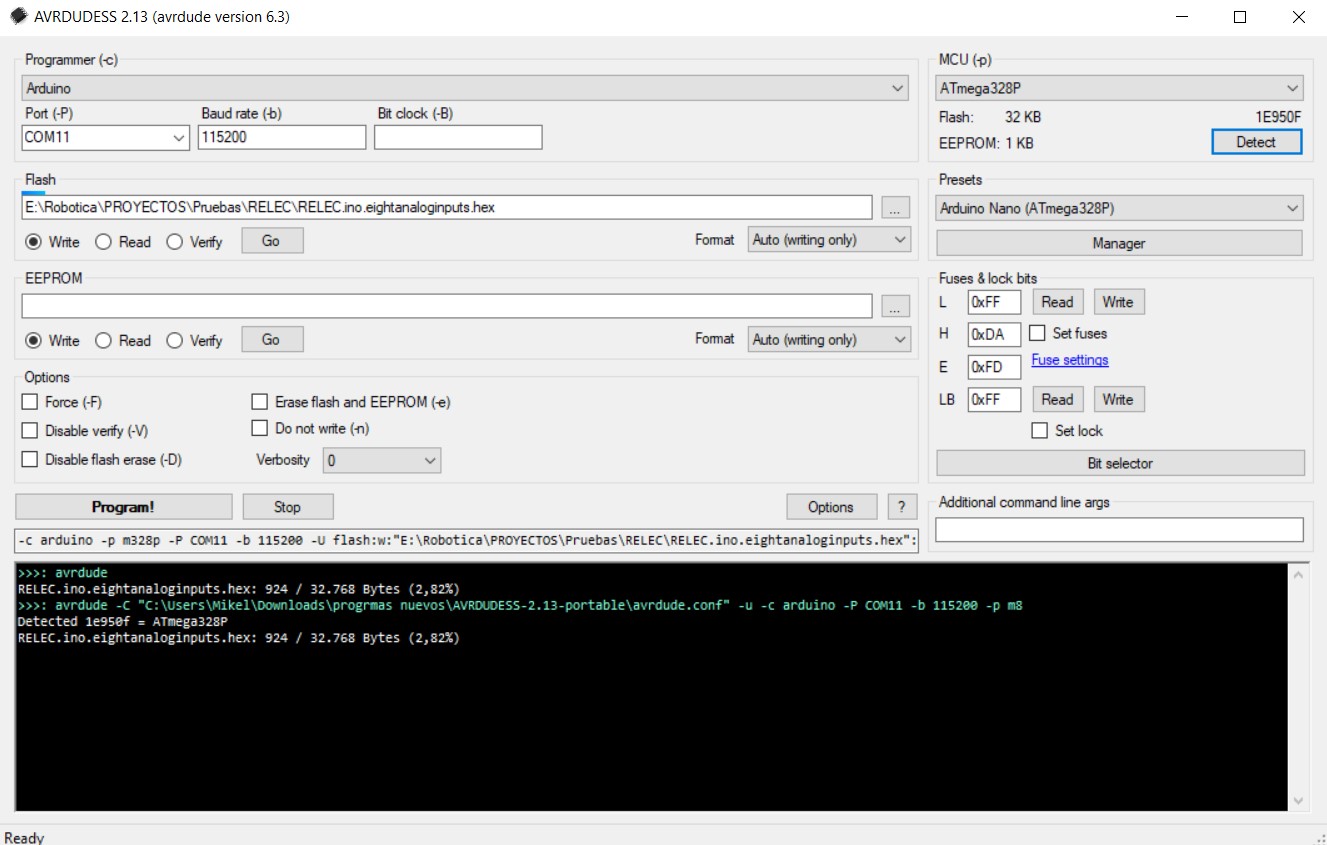 PROGRAMAR ARDUINO CON AVRDUDESS EN HEXADECIMAL